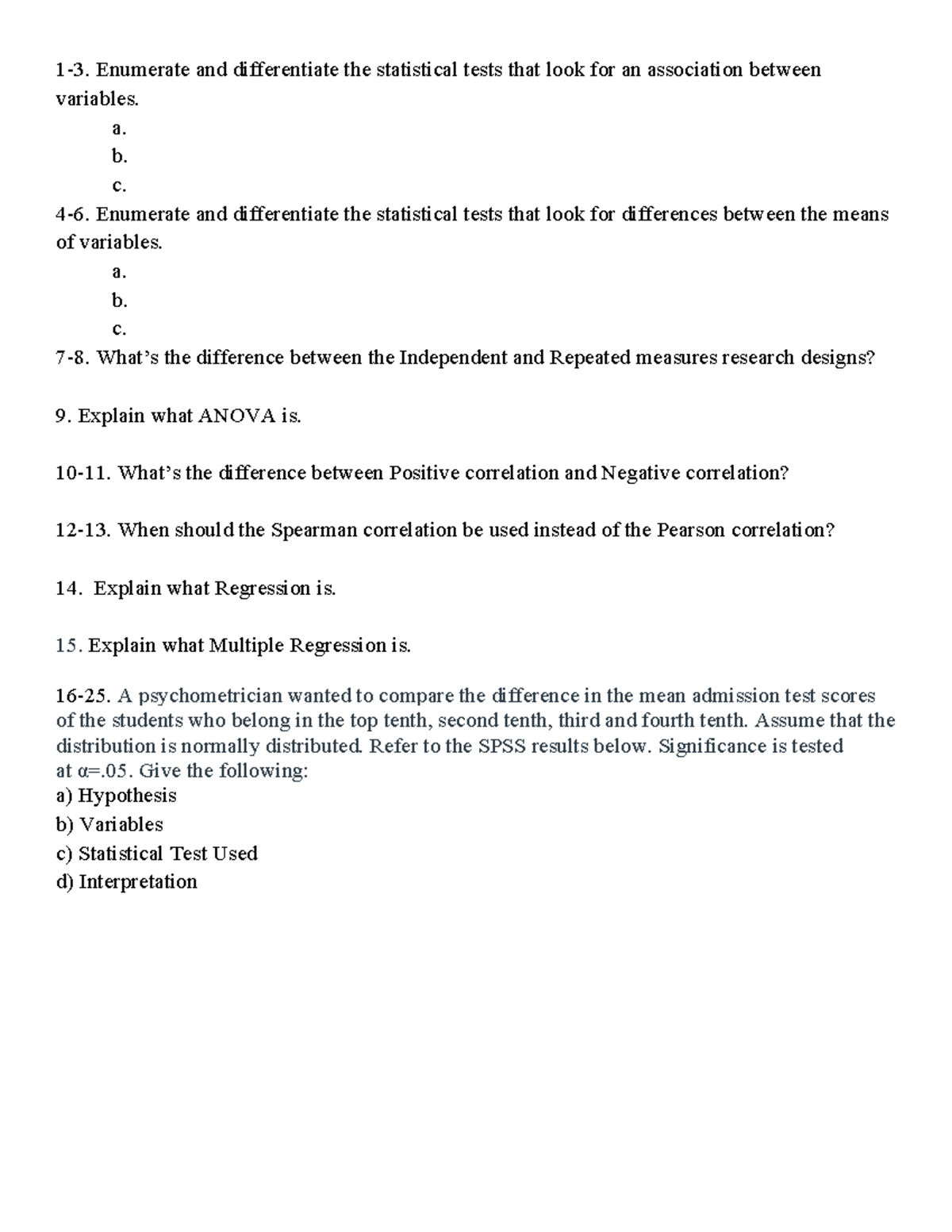 PSY 055 Remedial Exam - Practical exam - 1-3. Enumerate and ...