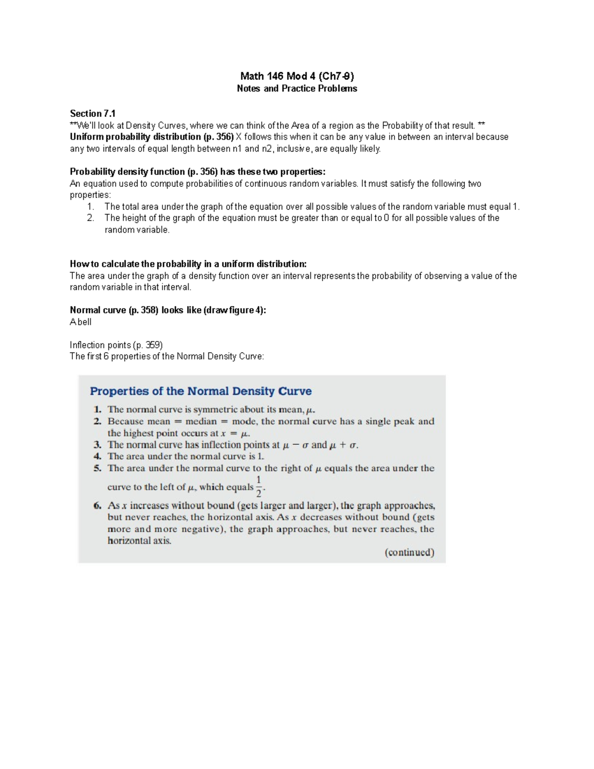 Stats CH7-9 Notes - Math 146 Mod 4 (Ch7-9) Notes and Practice Problems ...