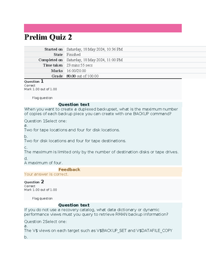 Question - PRELIM QUIZ 1 - Question 1 Incorrect Mark 0 out of 1. Flag question Question text ...