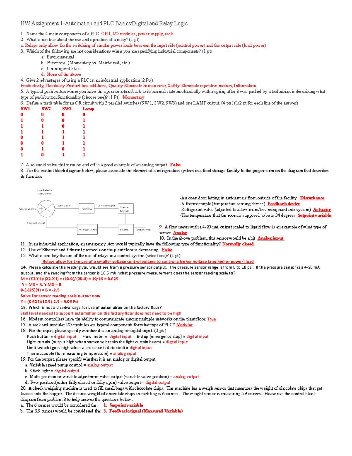 HW1 Intro to Automation Logic Components Answers - HW Assignment 1 ...