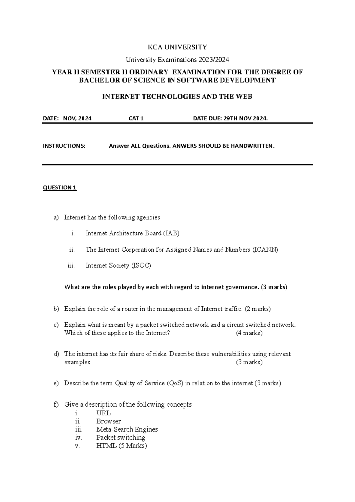 KCA University Internet AND THE WEB CAT 1 - KCA UNIVERSITY University ...