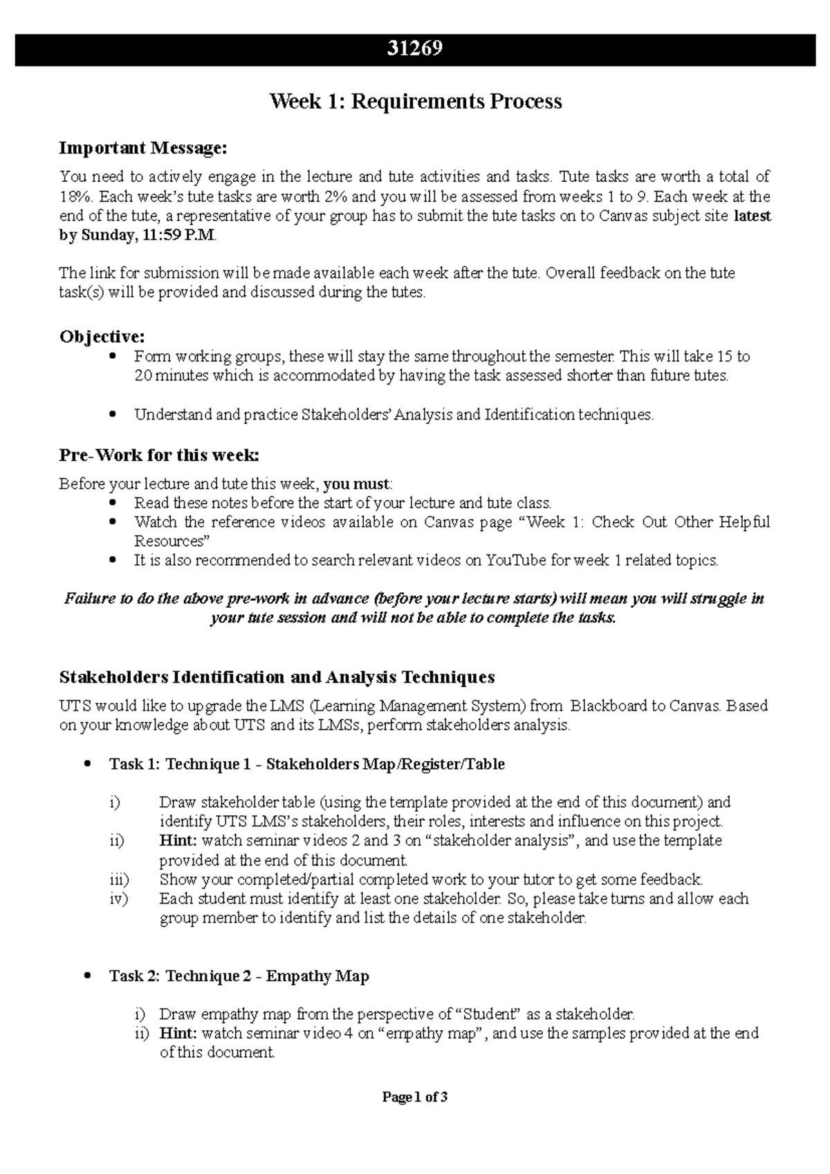 Week 1 Tute Tasks - Requirements Process - Week 1: Requirements Process ...