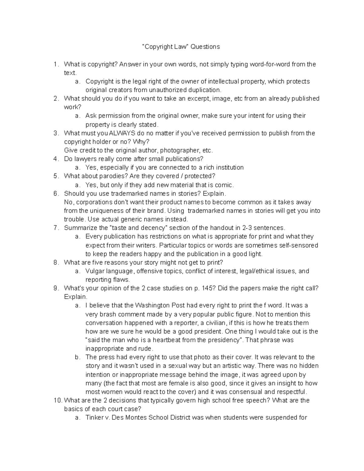Copyright Law Questions - “Copyright Law” Questions What is copyright ...