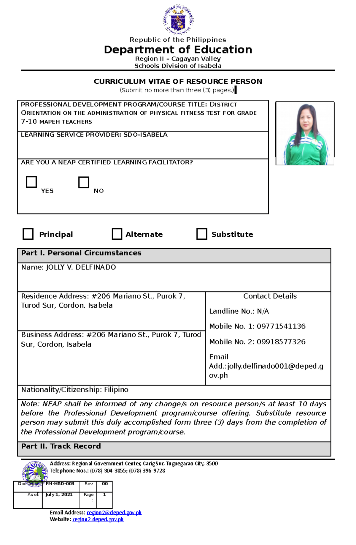 3-CV-Jolly - Pft - Republic of the Philippines Department of Education ...