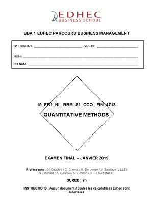 QCM examfinal QM 4713 Pool 2021 - QUANTITATIVE METHODS BBA 1 EDHEC POOL DE QUESTIONS – EXAMEN ...