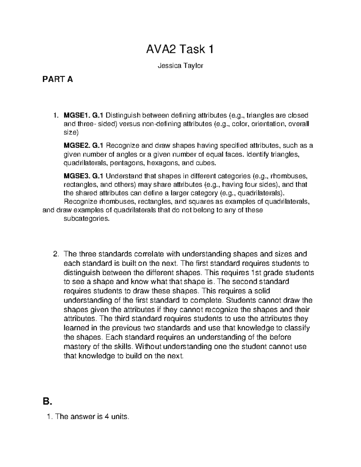 AVA2 task 1 WGU - AVA2 Task 1 Jessica Taylor PART A MGSE1. G Distinguish between defining ...