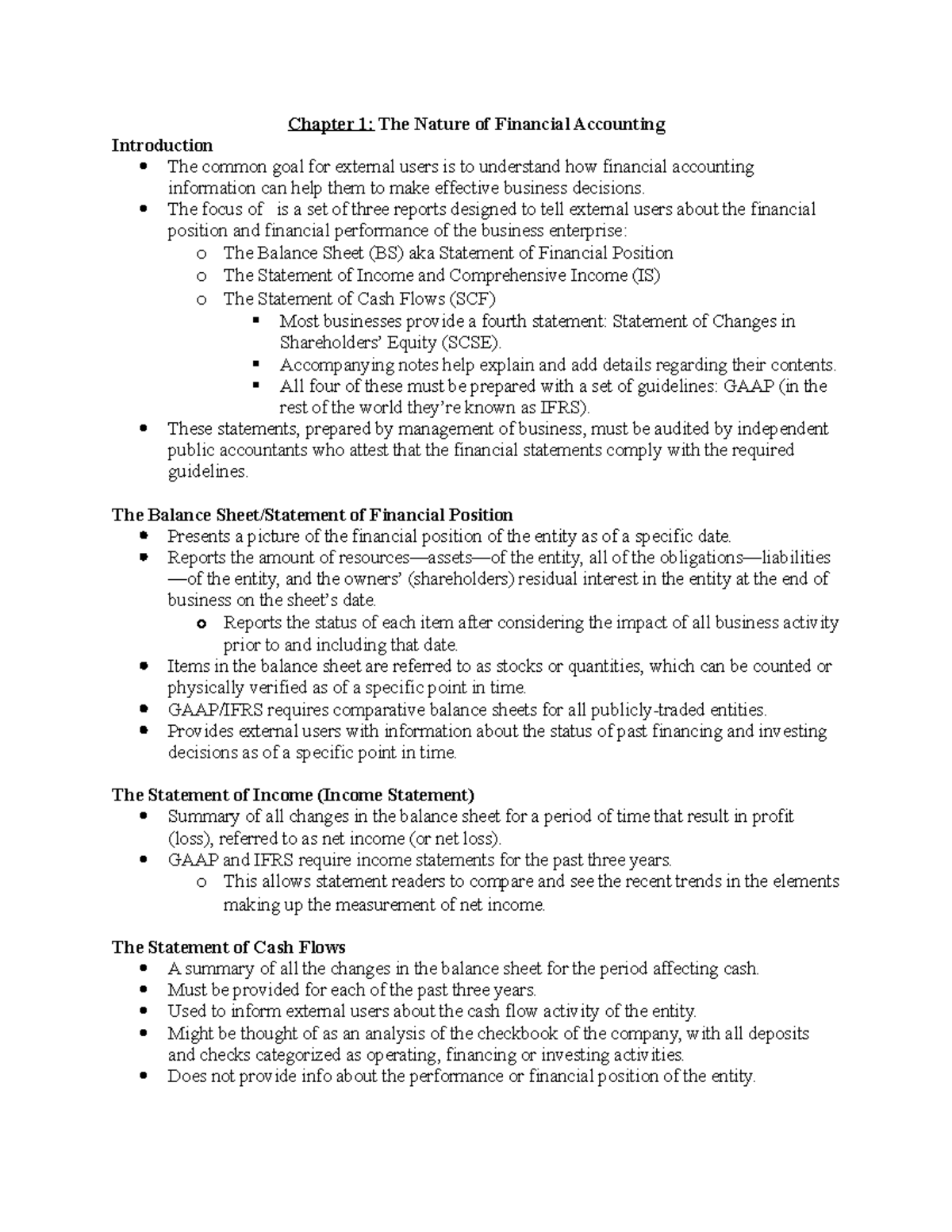Chapter 1 Notes - Chapter 1: The Nature of Financial Accounting ...