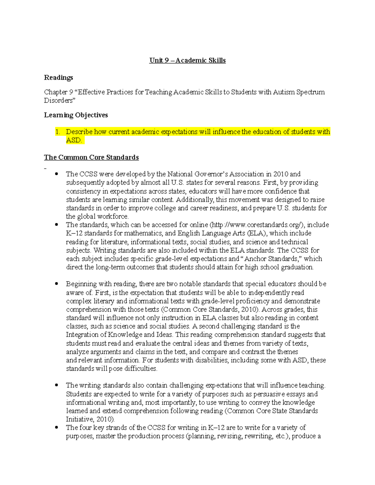 Unit 9 - Academic Skills - Unit 9 – Academic Skills Readings Chapter 9 ...