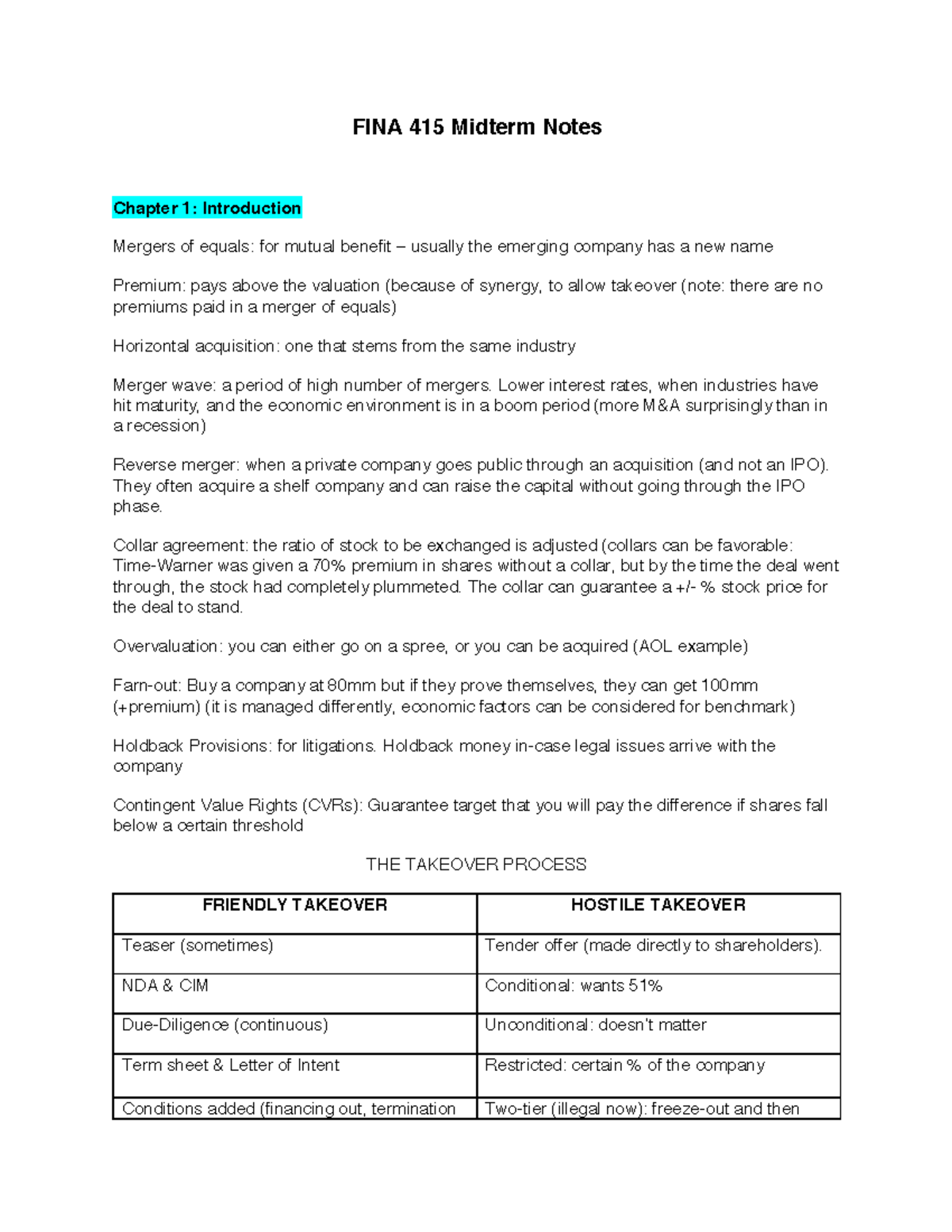 Clement FINA 415 Midterm Notes - FINA 415 Midterm Notes Chapter 1 ...