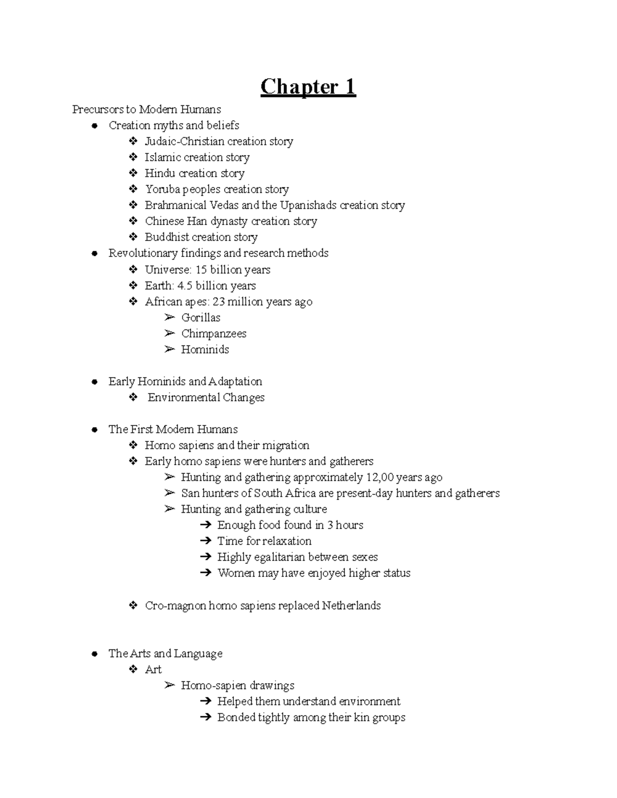 World History Before 1500 Notes - Precursors to Modern Humans Creation ...