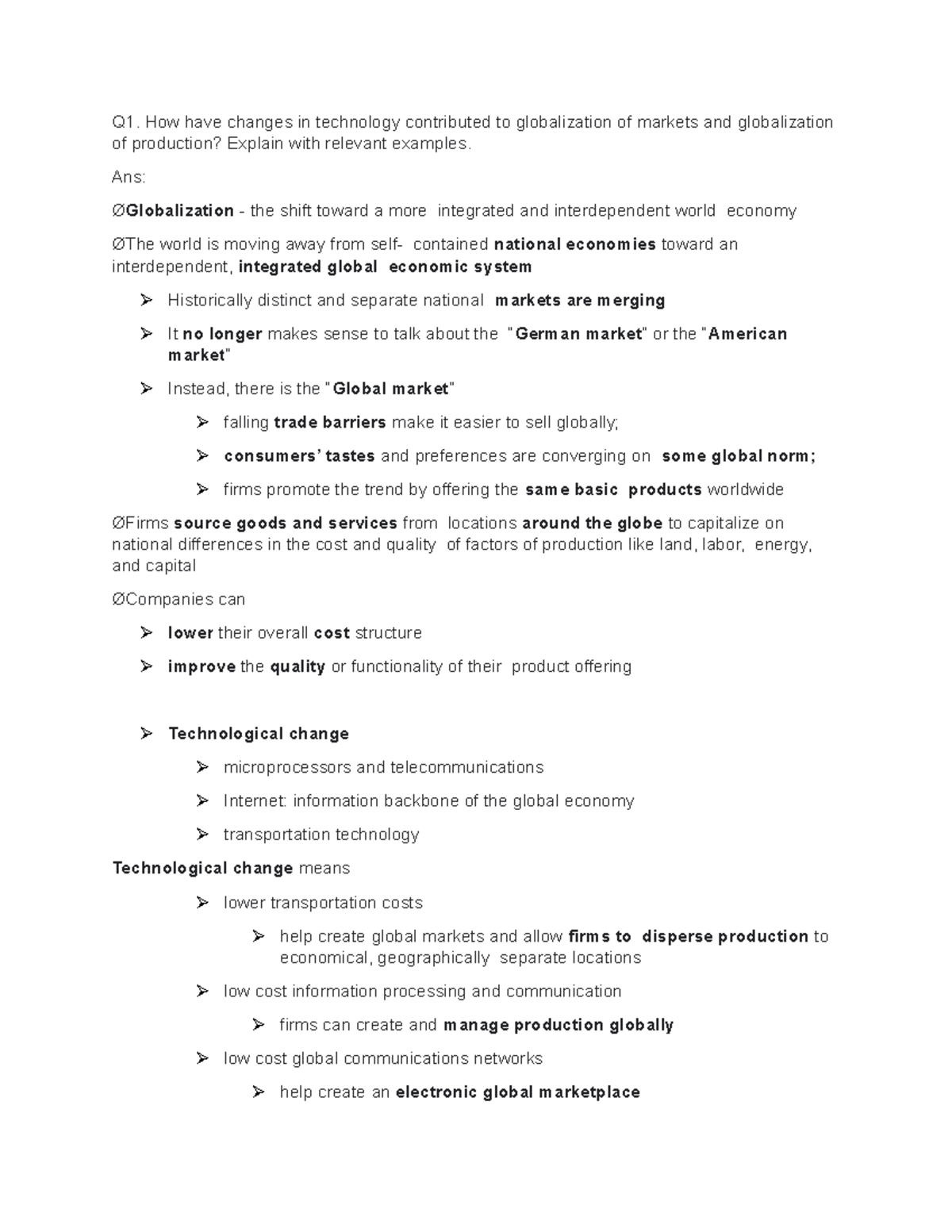 International business - Q1. How have changes in technology contributed ...