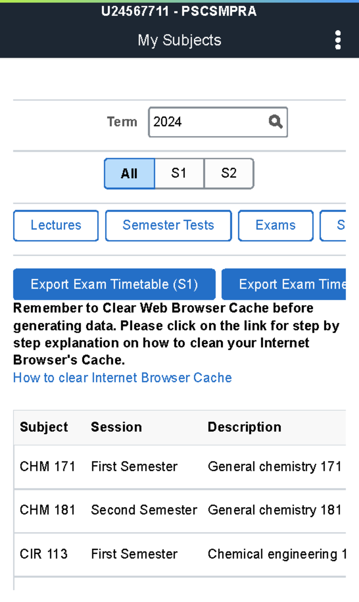 Fluid Class Time Table - Lectures Semester Tests Exams Sup Export Exam ...