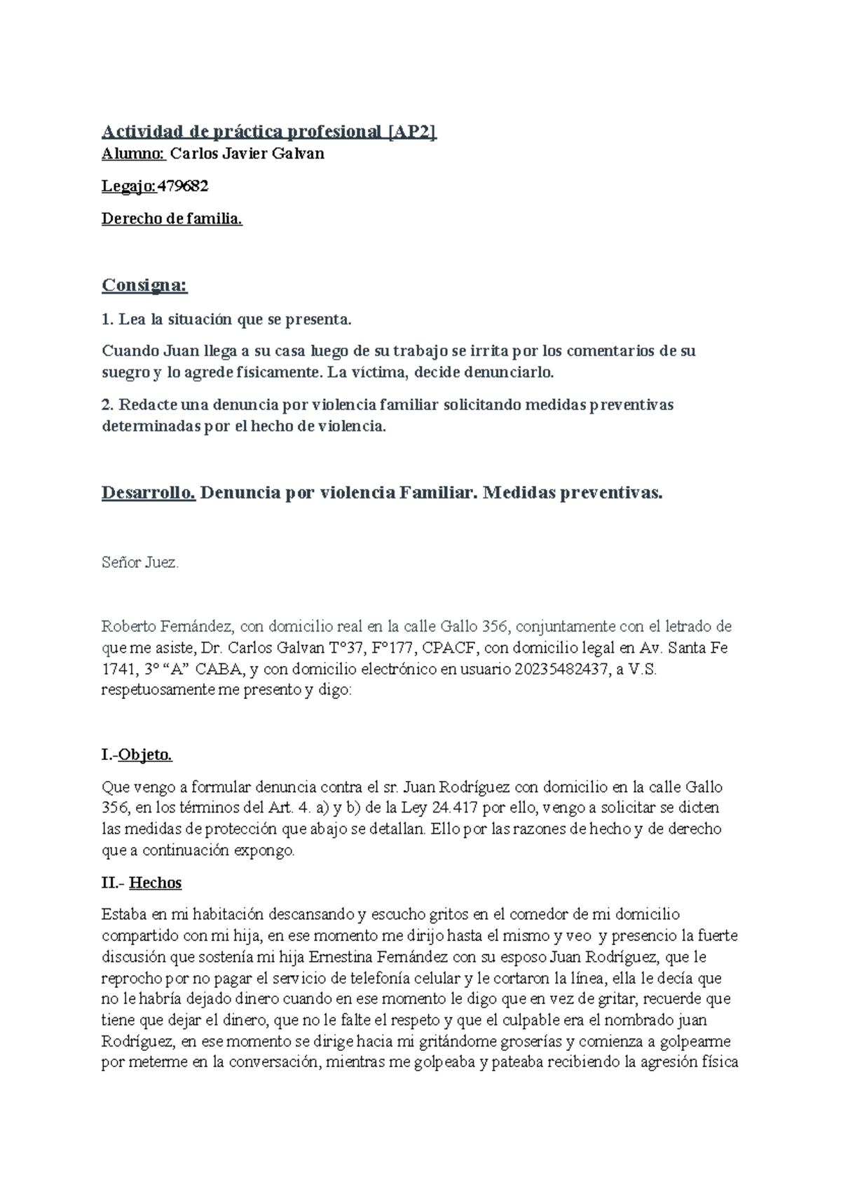 Practica profesional AP2 derecho de familia - Actividad de práctica ...