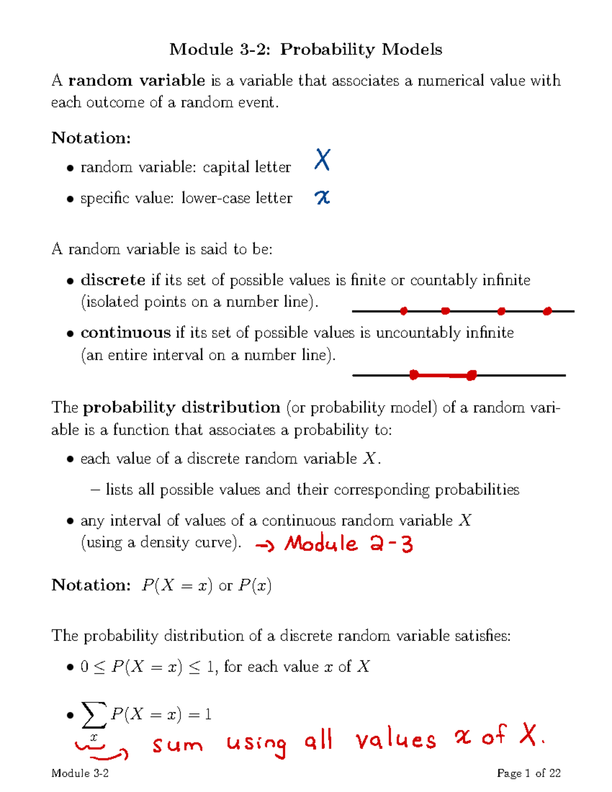 Module 3-2 Annotated - Module 3-2: Probability Models A random variable ...