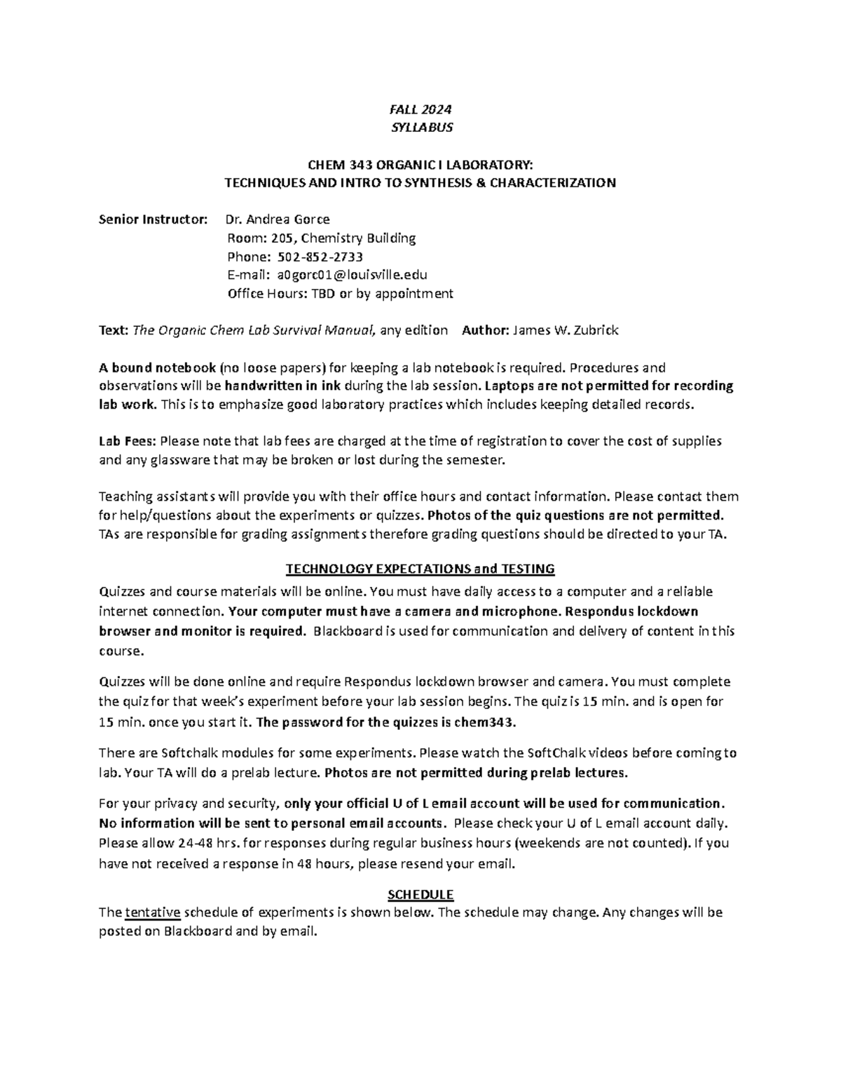 CHEM-343-01-4248 Syllabus - FALL 2024 SYLLABUS CHEM 343 ORGANIC I ...