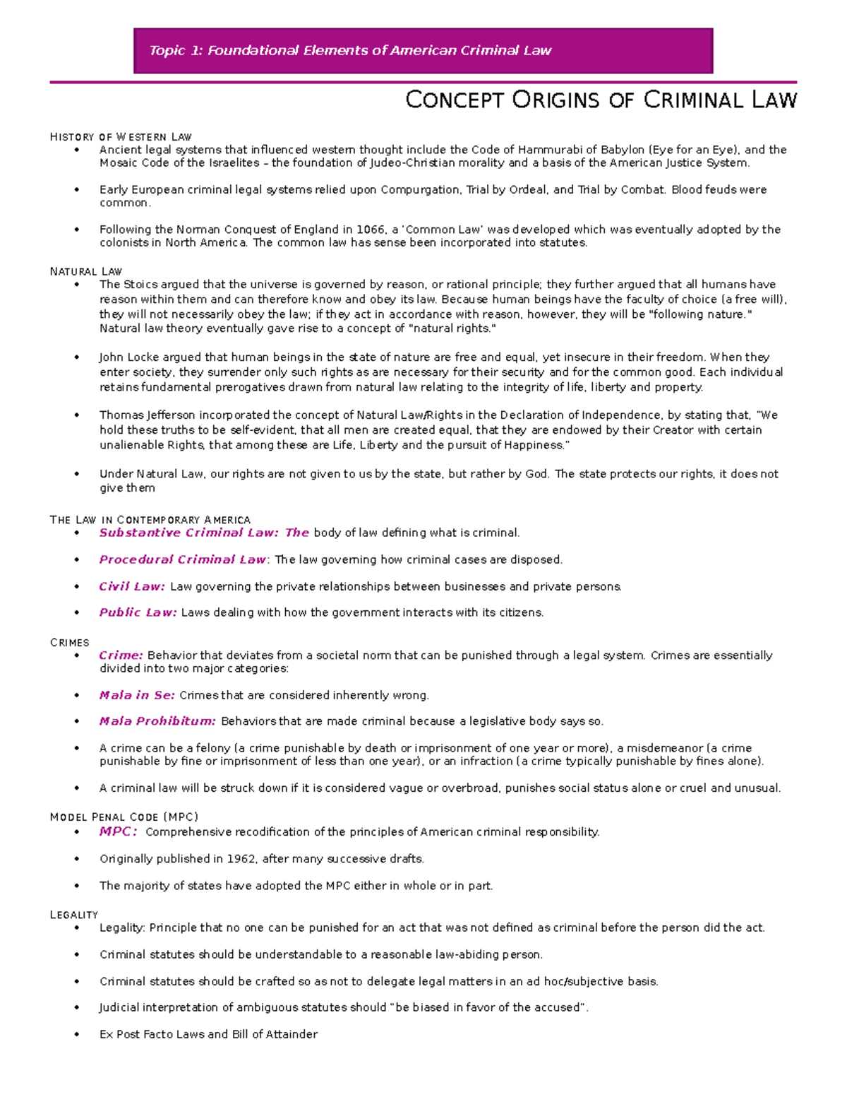 Criminal Law textbook snd lecture notes topics 1-3 - Topic 1 ...