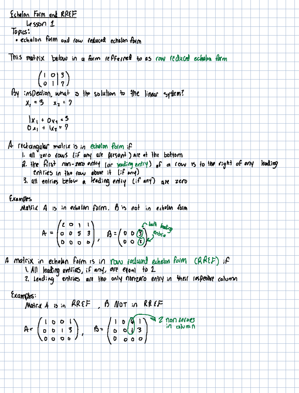 Topic 2 Row Reduction And Echelon Forms Echelon Formandrref Topics Esson 1 Echelon Formandrow