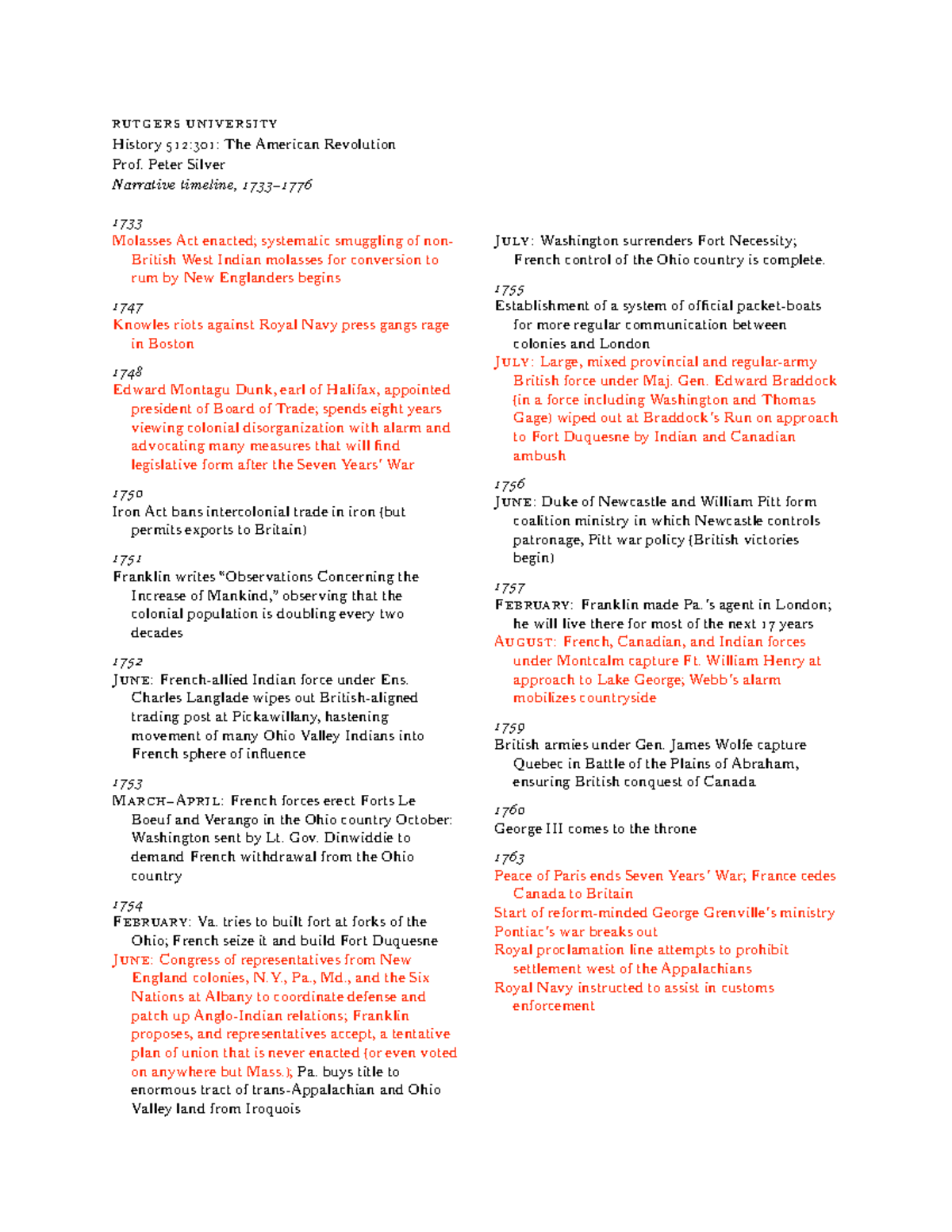 History 512-301 (2024)—Narrative Timeline, 1733–1776 - rutgers ...