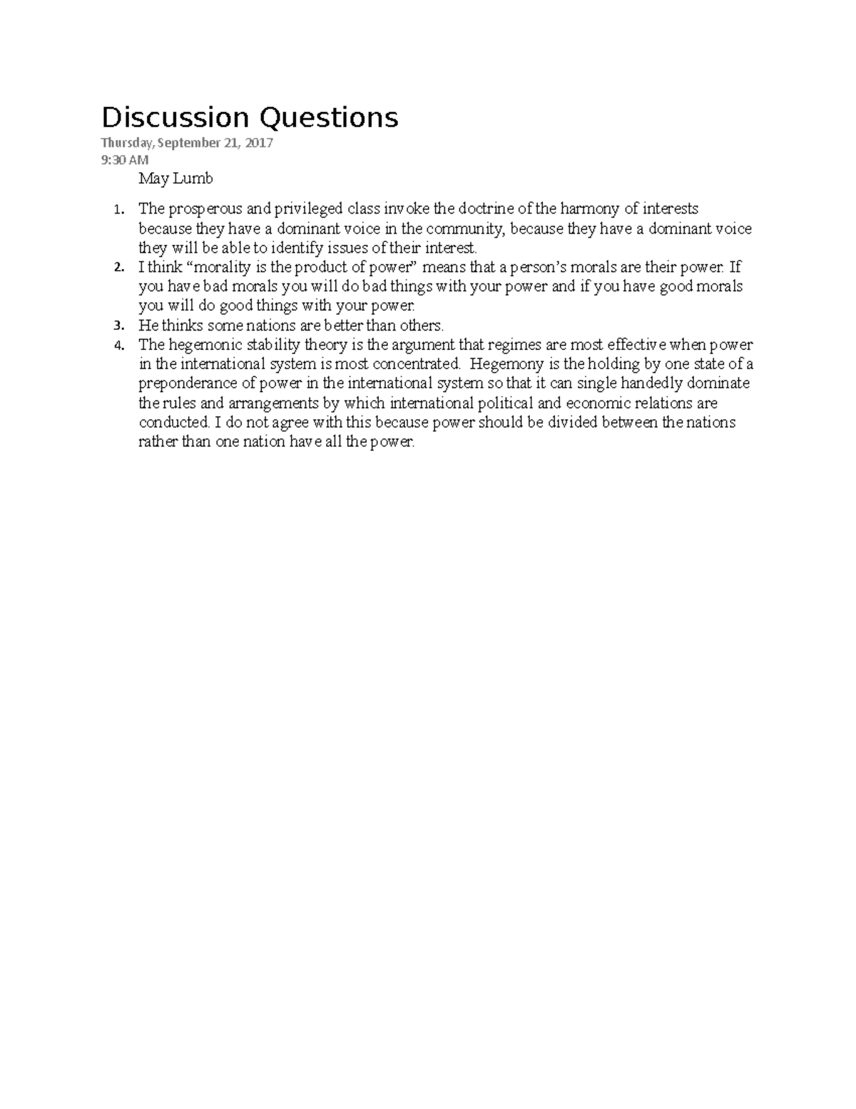 IR Discussion Quesitons 2 - Discussion Questions Thursday, September 21 ...
