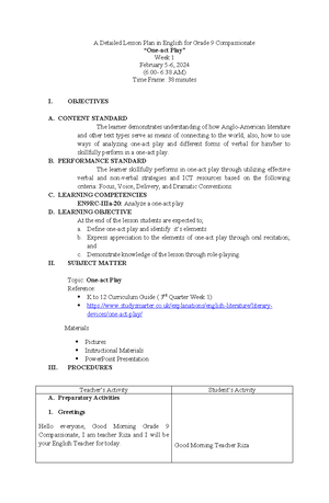 4As detailed lesson plan in english 10 - Detailed Lesson Plan in ...