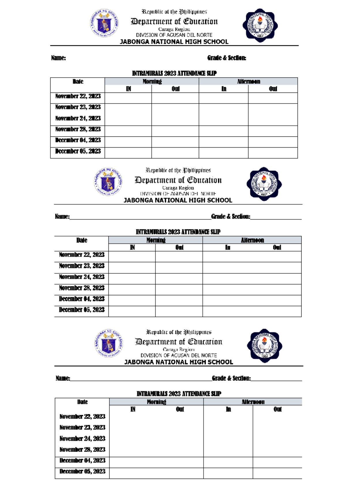 Attendance slip - Bsed- mathematics - Studocu