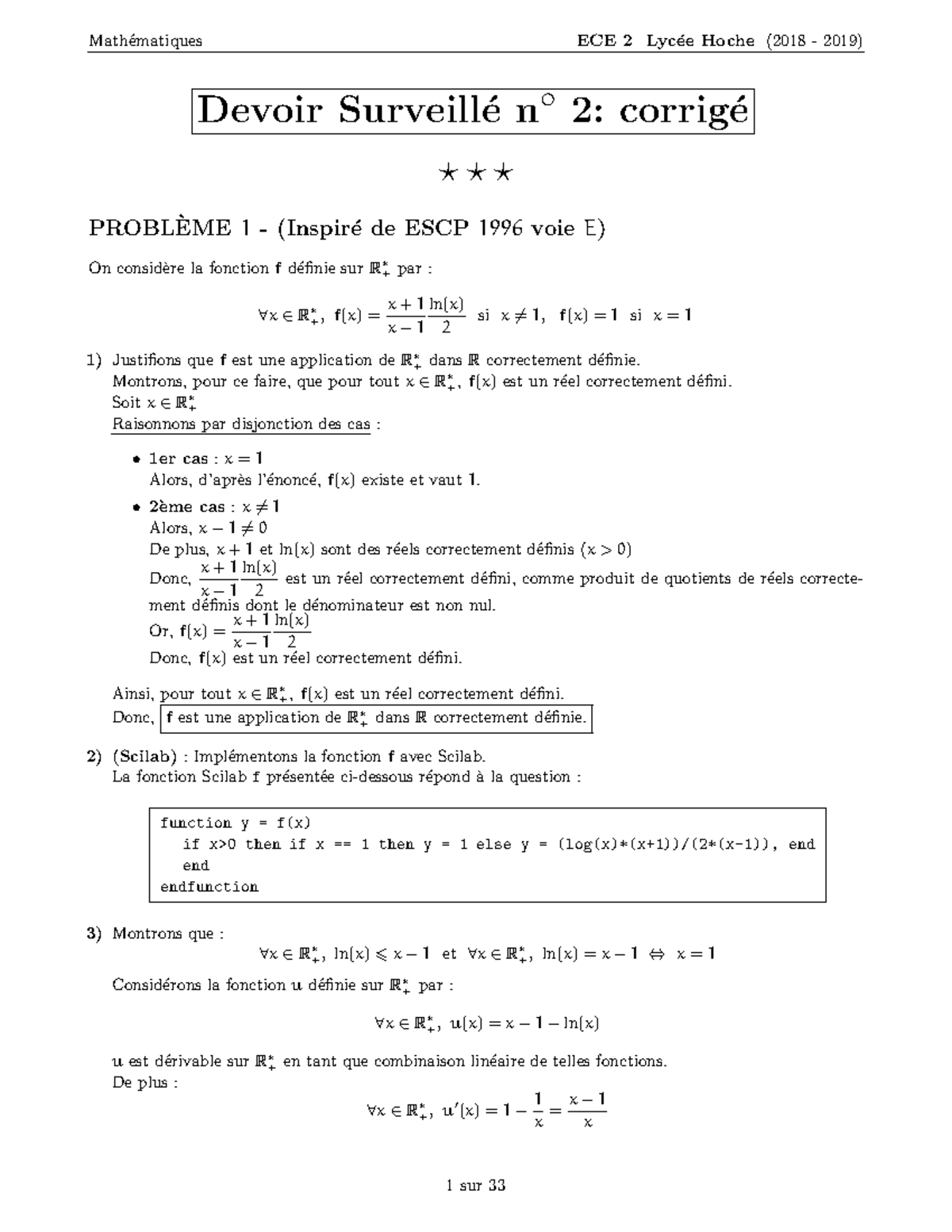 DS2 cor 2018 - DS maths - Devoir Surveill ́e n 2: corrig ́e ⋆ ⋆ ⋆ ...