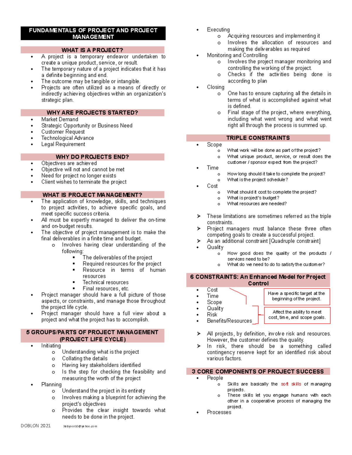 Project Management Lecture Notes Introduction - FUNDAMENTALS OF PROJECT ...