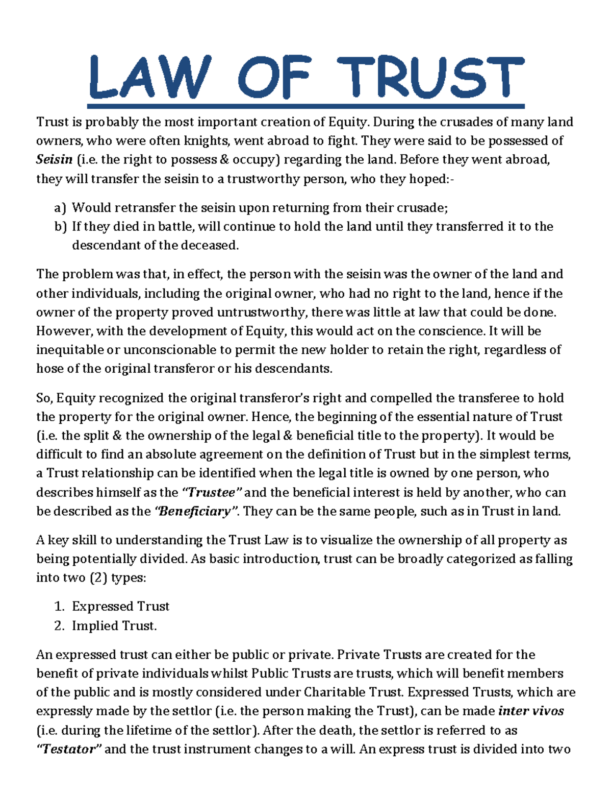 LAW OF Trust - LAW OF TRUST Trust is probably the most important ...