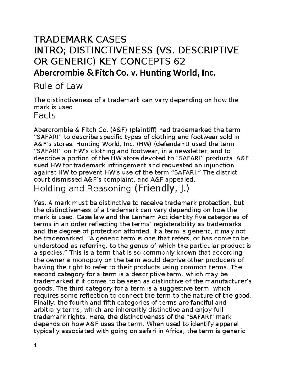 IP LAW Briefs - Summary Intellectual Property - TRADEMARK CASES INTRO ...