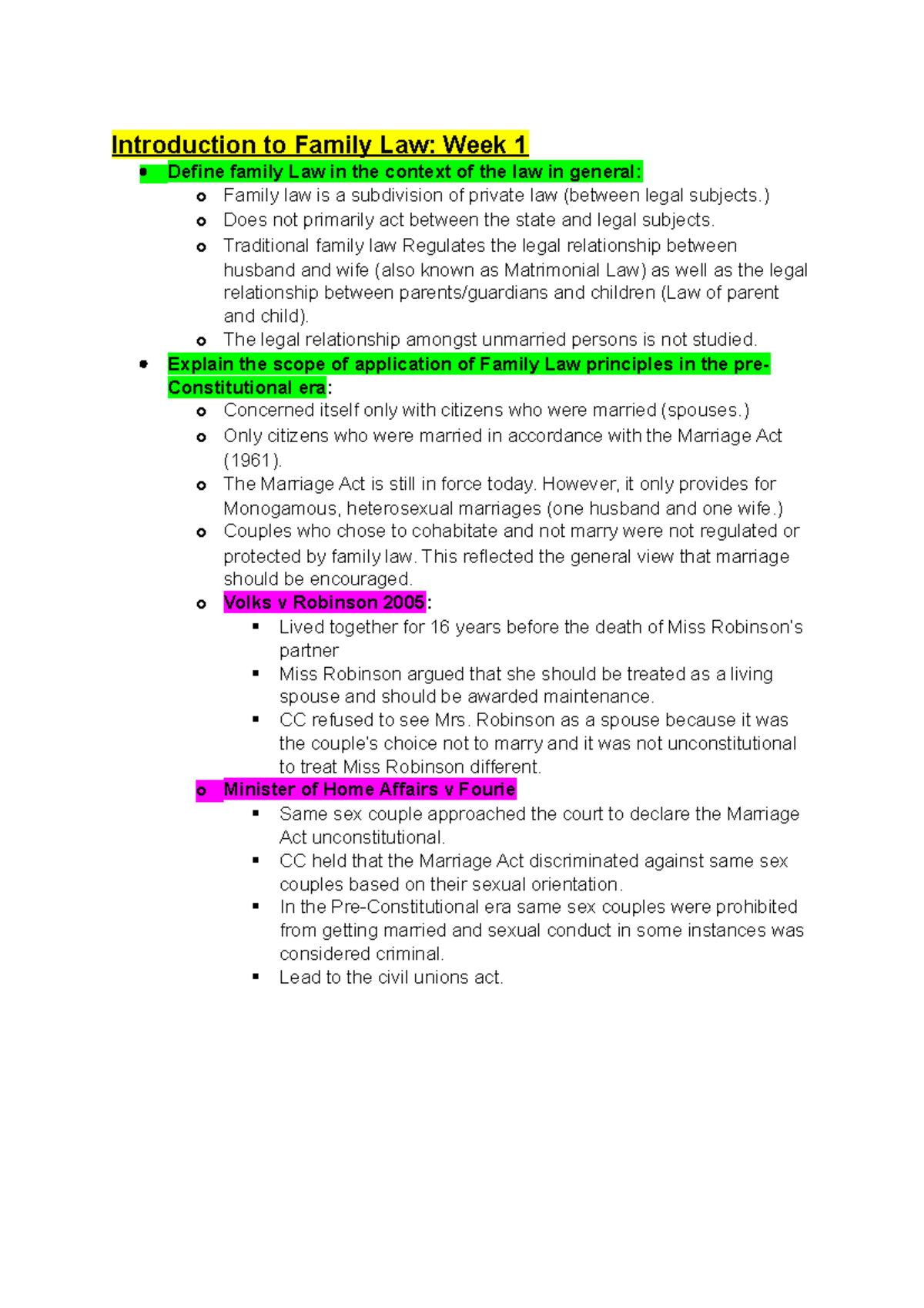 Introduction to Family Law Notes - Introduction to Family Law: Week 1 ...