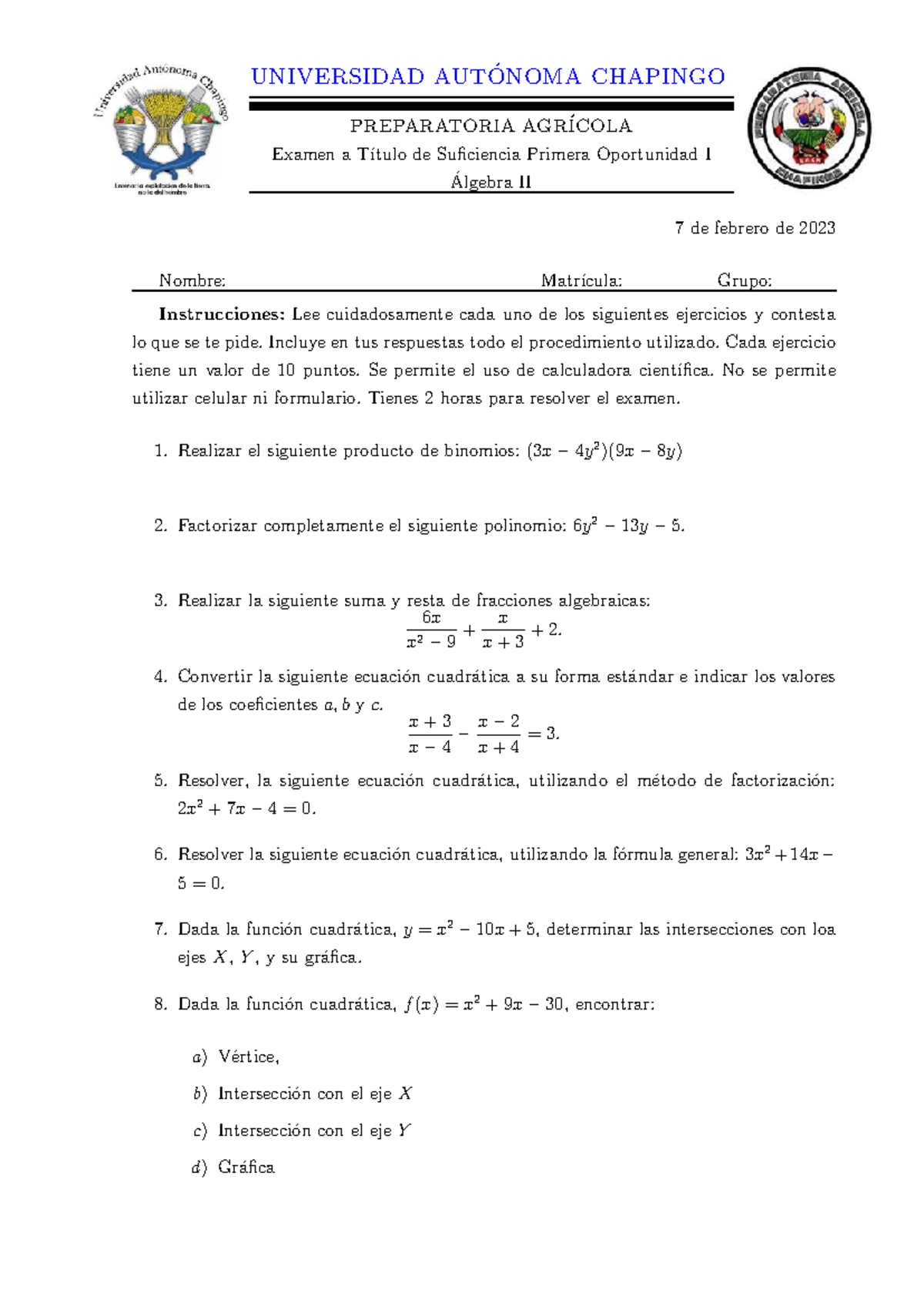Titulo Algebra II 2023 - Un pajaro - 1 UNIVERSIDAD AUT ́ONOMA CHAPINGO ...