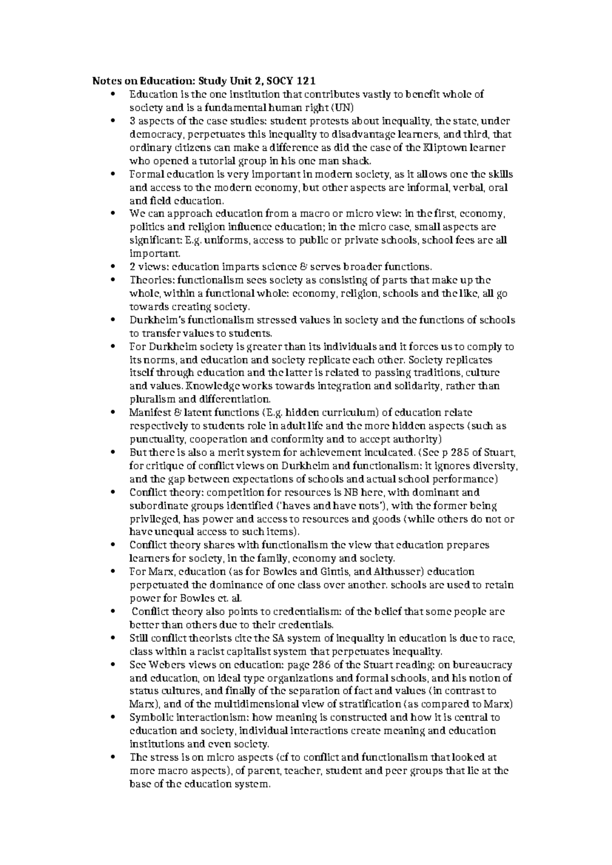 Notes+on+Education-1on - Notes on Education: Study Unit 2, SOCY 121 ...
