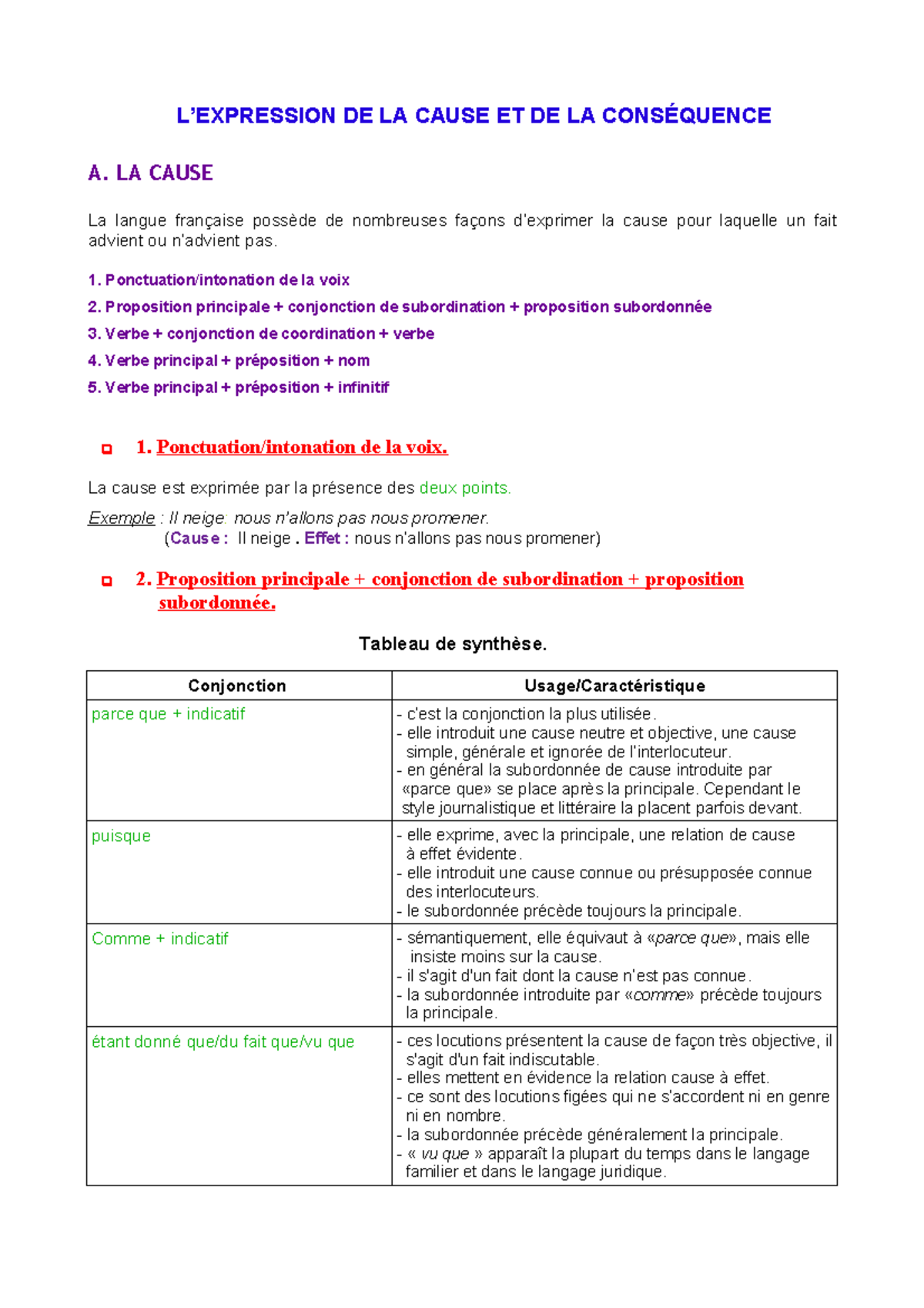 Cause - Consequence MC 2 - L’EXPRESSION DE LA CAUSE ET DE LA CONSÉQUENCE A. LA CAUSE La langue ...