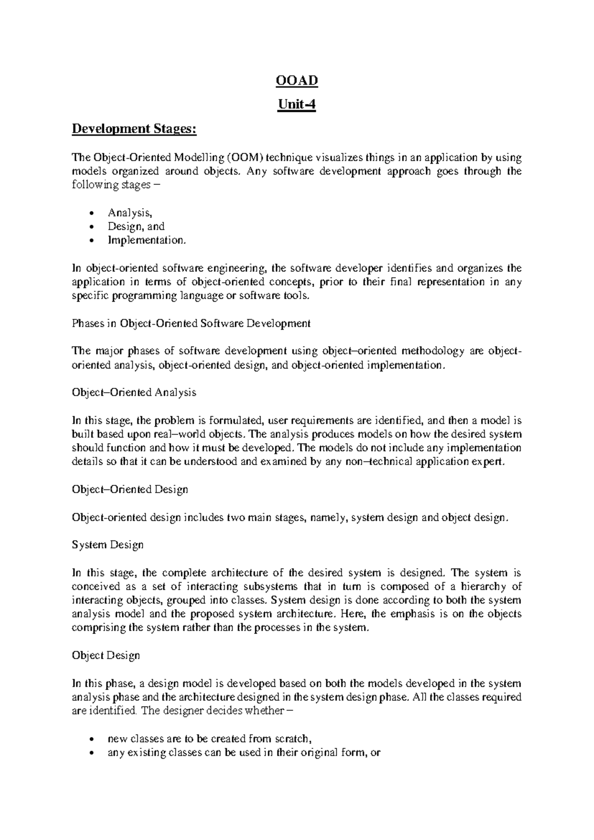 Ooad Unit 4 Notes Ooad Unit 4 Development Stages The Object Oriented Modelling Oom