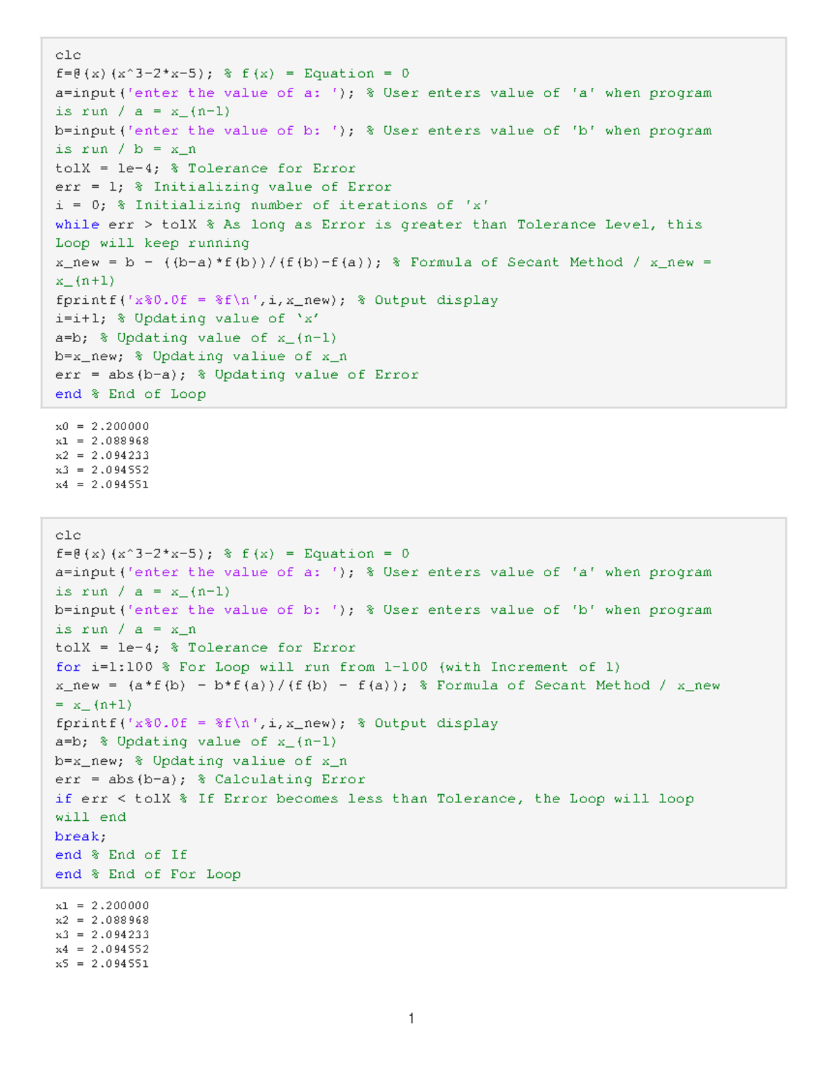 NM-LAB-4 - nnnnnnnnnnredfv - clc f=@(x)(x^3-2*x-5); % f(x) = Equation ...