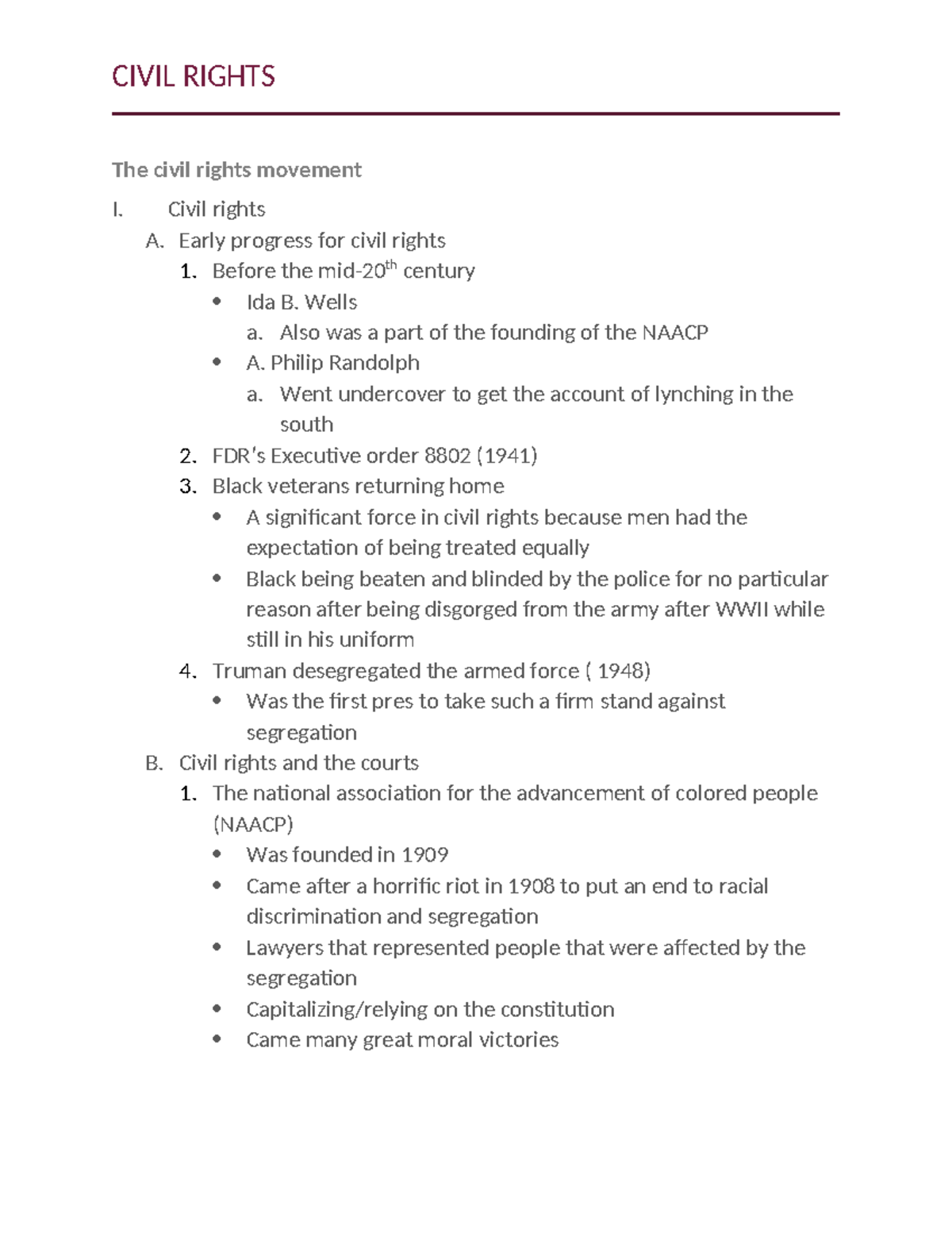 11.22.22 HIS 1005 - CIVIL RIGHTS The civil rights movement I. Civil ...