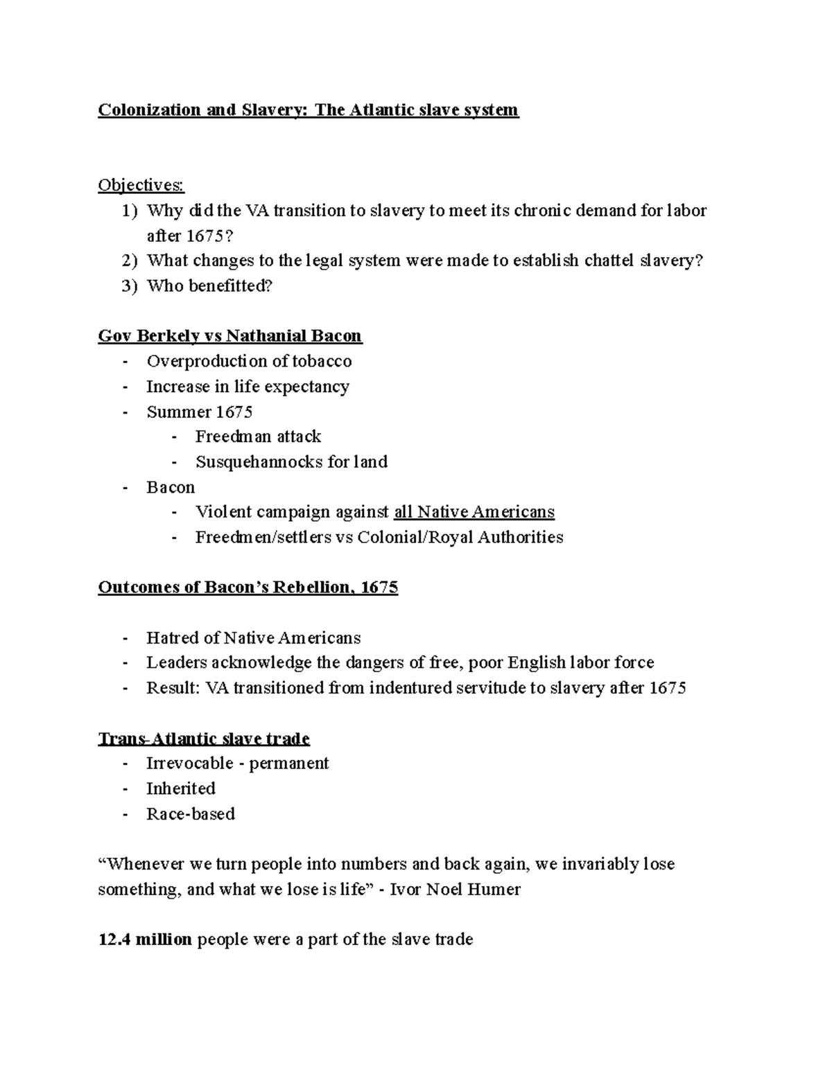 HIST Colonization and Slavery The Atlantic slave system - Colonization ...