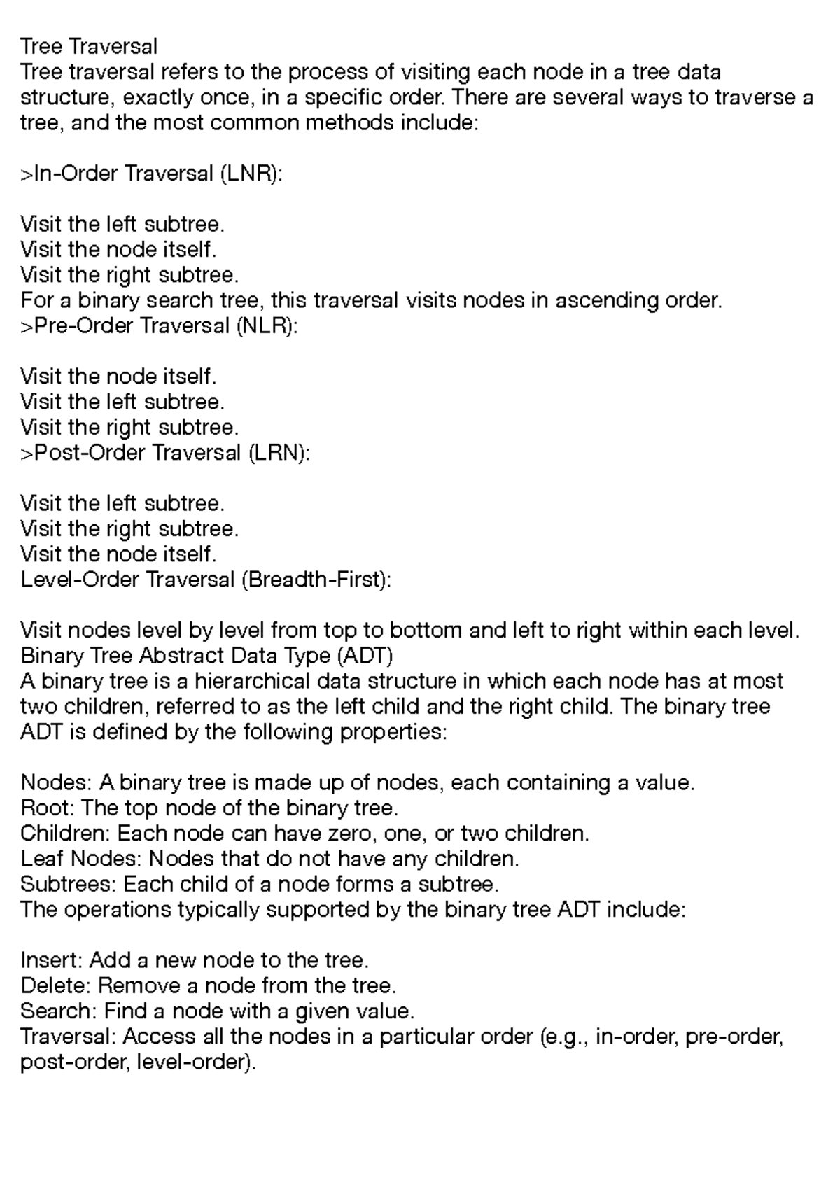 Tree travasal vs bst vs bt - Tree Traversal Tree traversal refers to ...