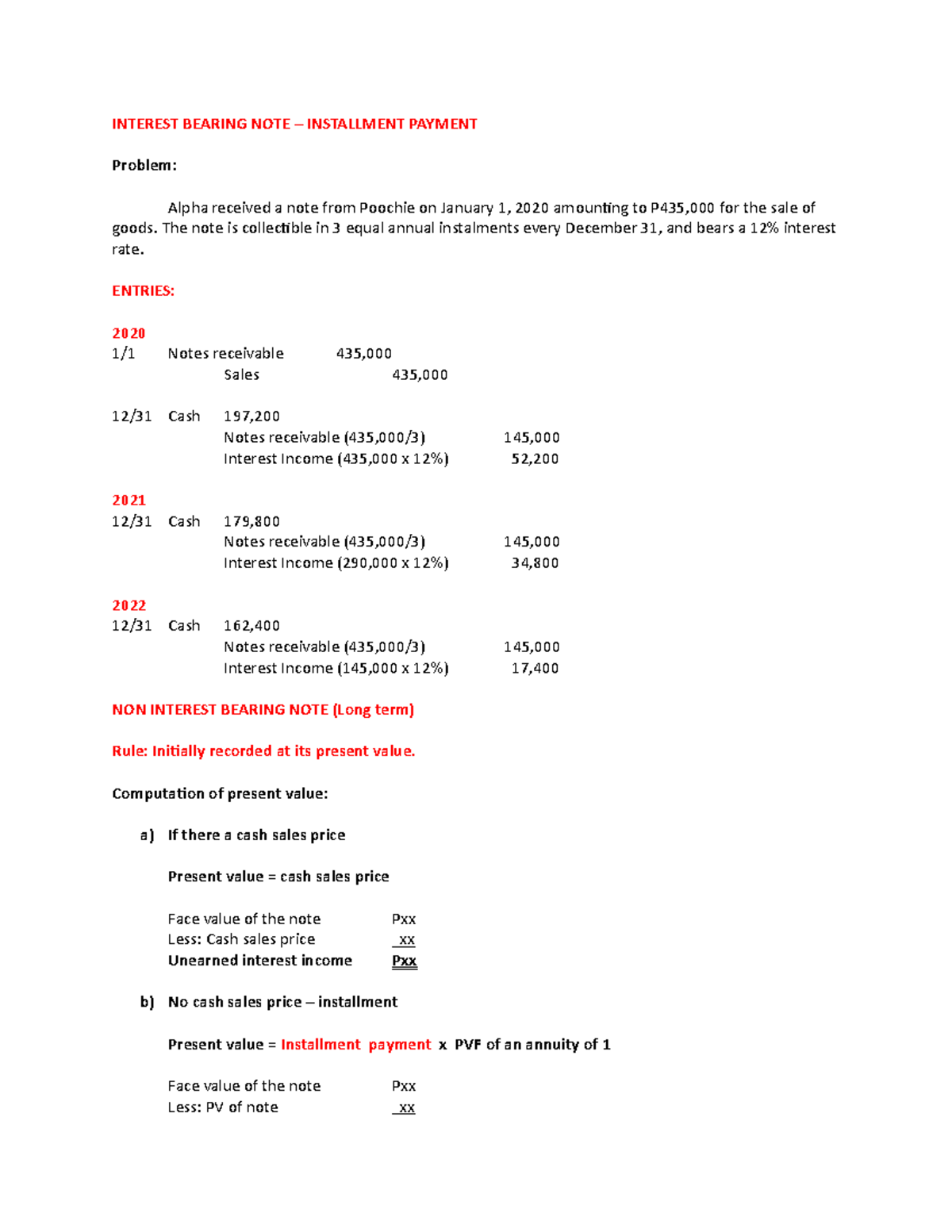 Discussion.notes receivable - INTEREST BEARING NOTE – INSTALLMENT ...