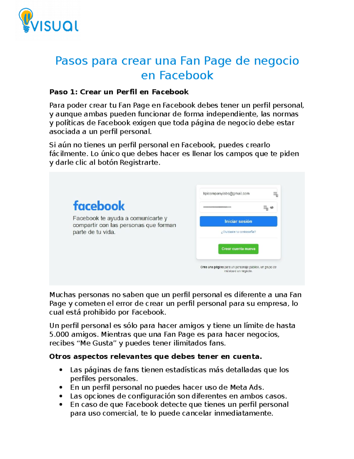 Pasos para crear una Fan Page de negocio en Facebook - Si aún no tienes un perfil personal en ...