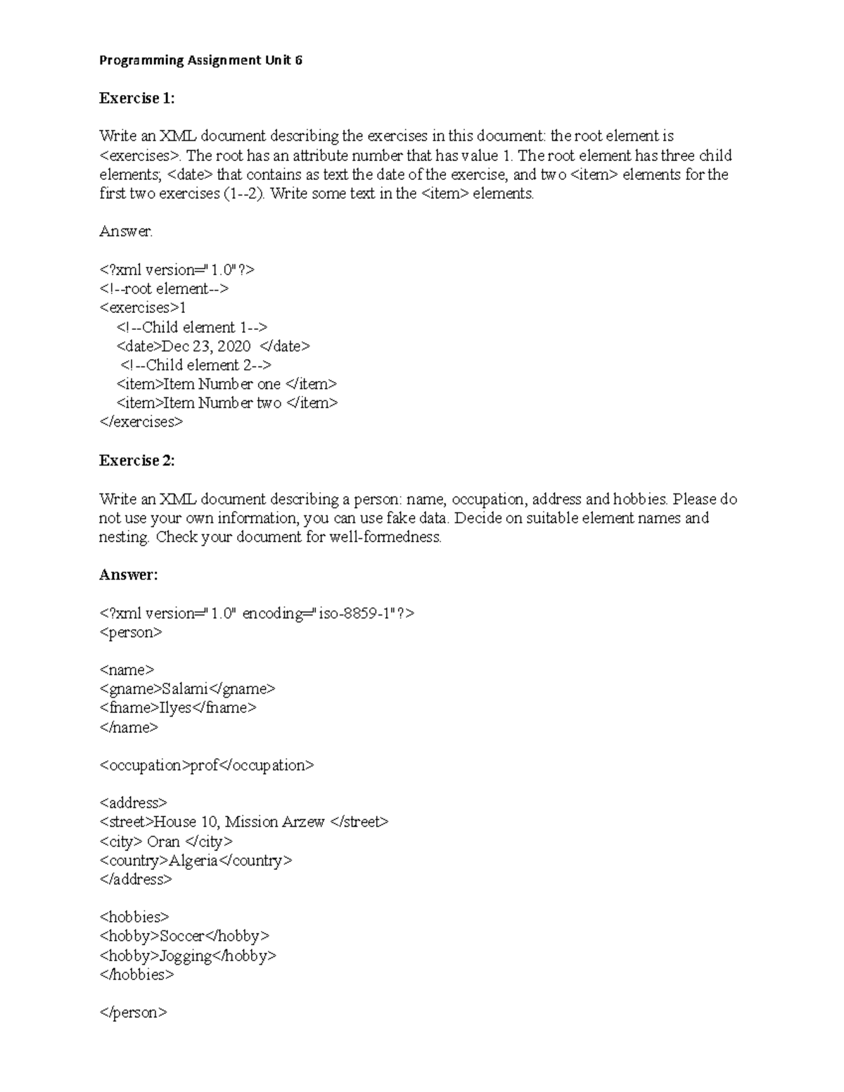 Unit6p Assess Assignments Programming Assignment Unit 6 Exercise 1 Write An Xml Document