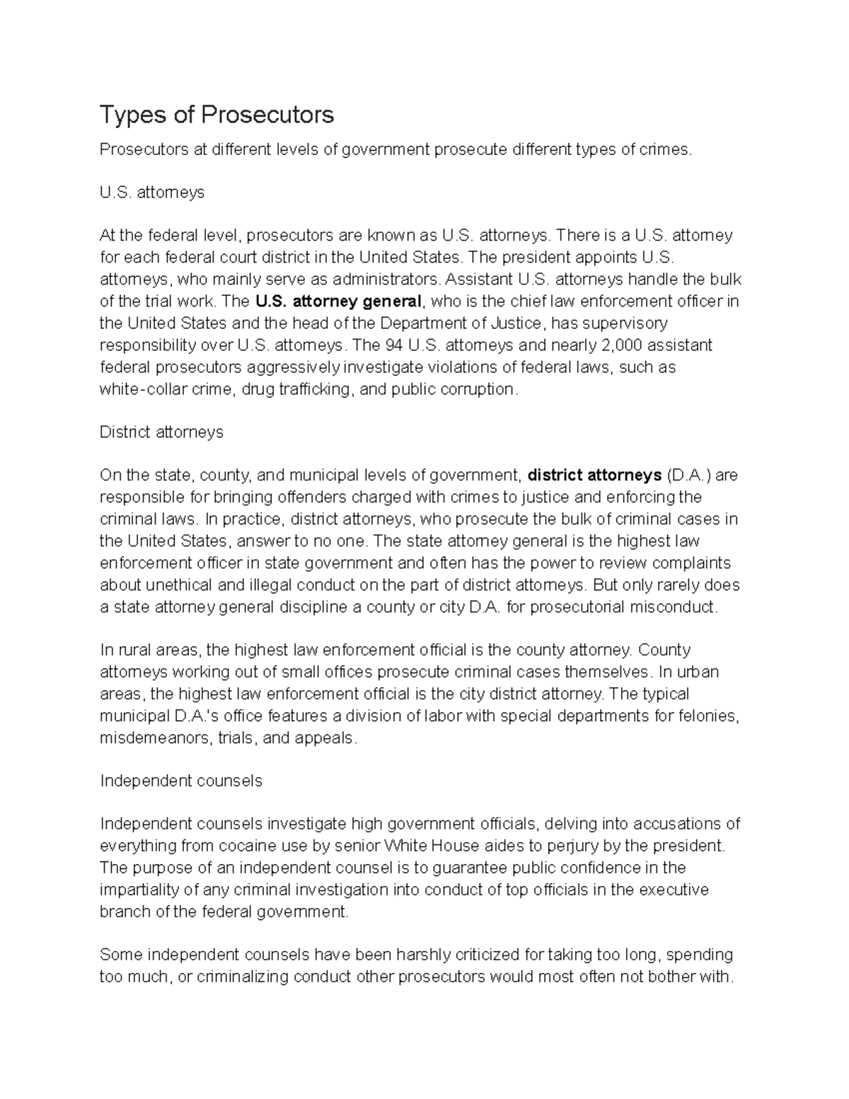 Types of Prosecutors - Types of Prosecutors Prosecutors at different ...