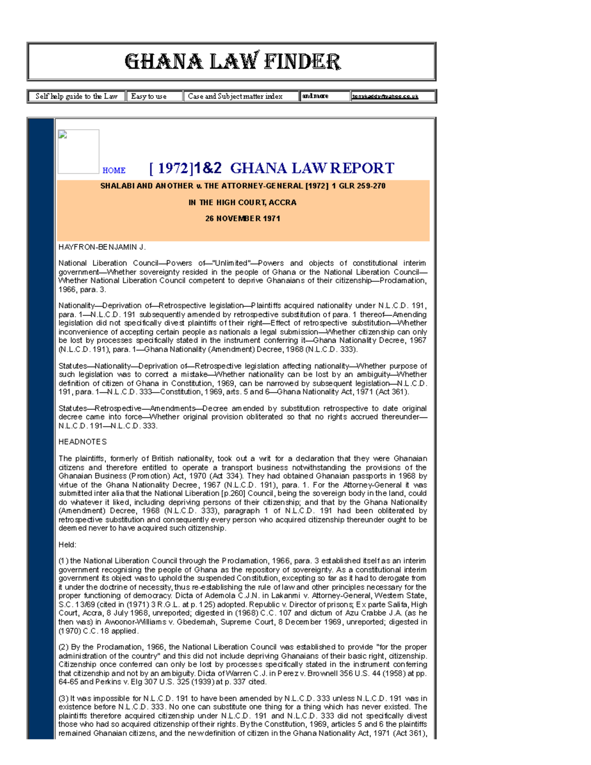 Shalabi AND Another v. THE Attorney- General [1972] 1 GLR 21 - GHANA ...