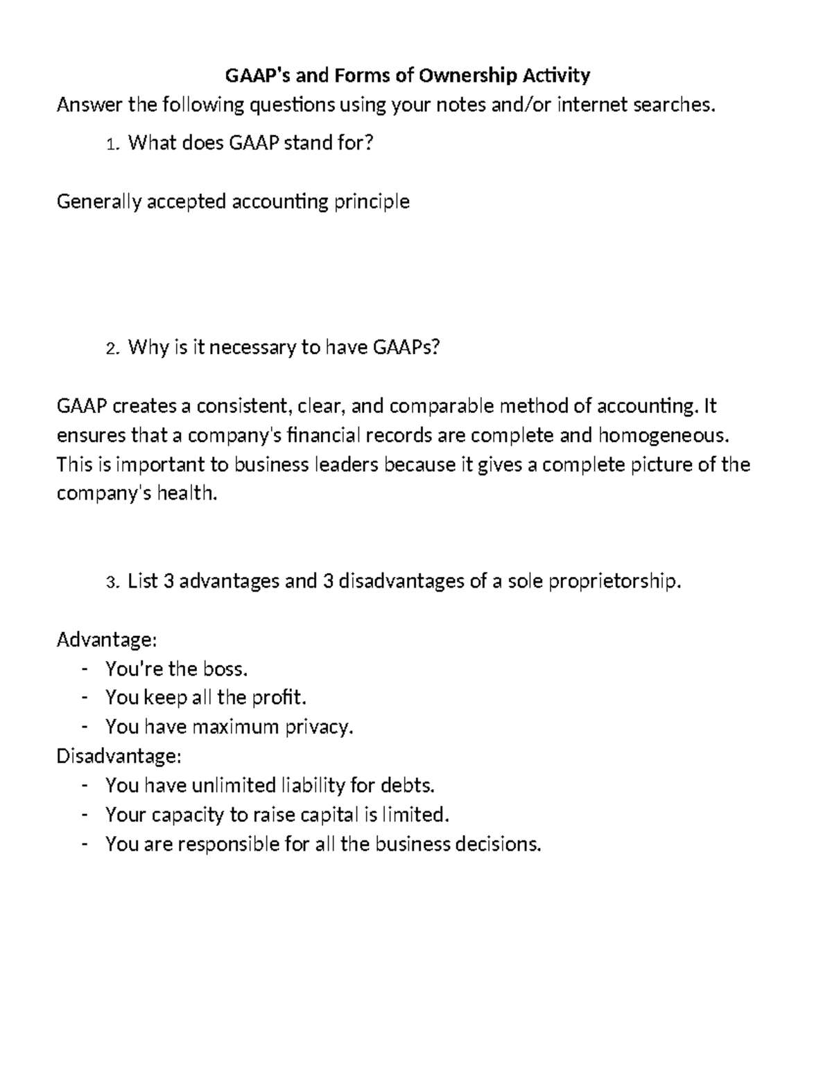 GAAPs and Forms of Ownership Activity - 1. What does GAAP stand for ...