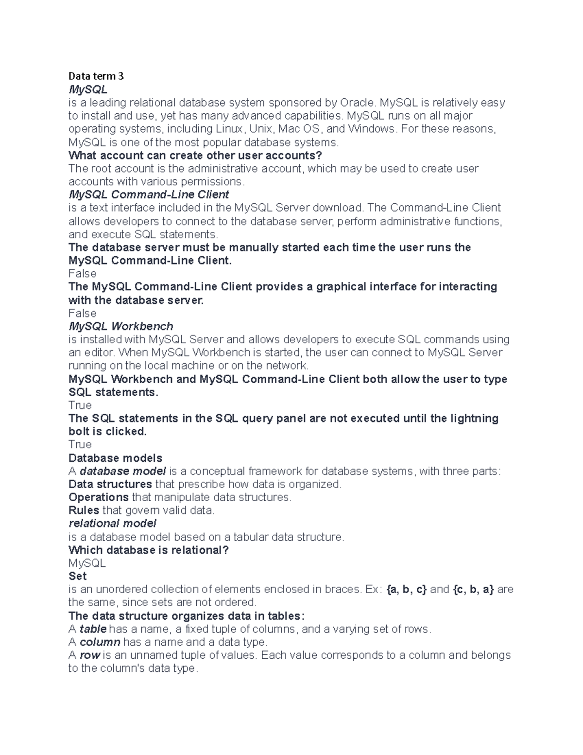 Data Term 3 Database Management Term Data Term 3 Mysql Is A Leading Relational Database