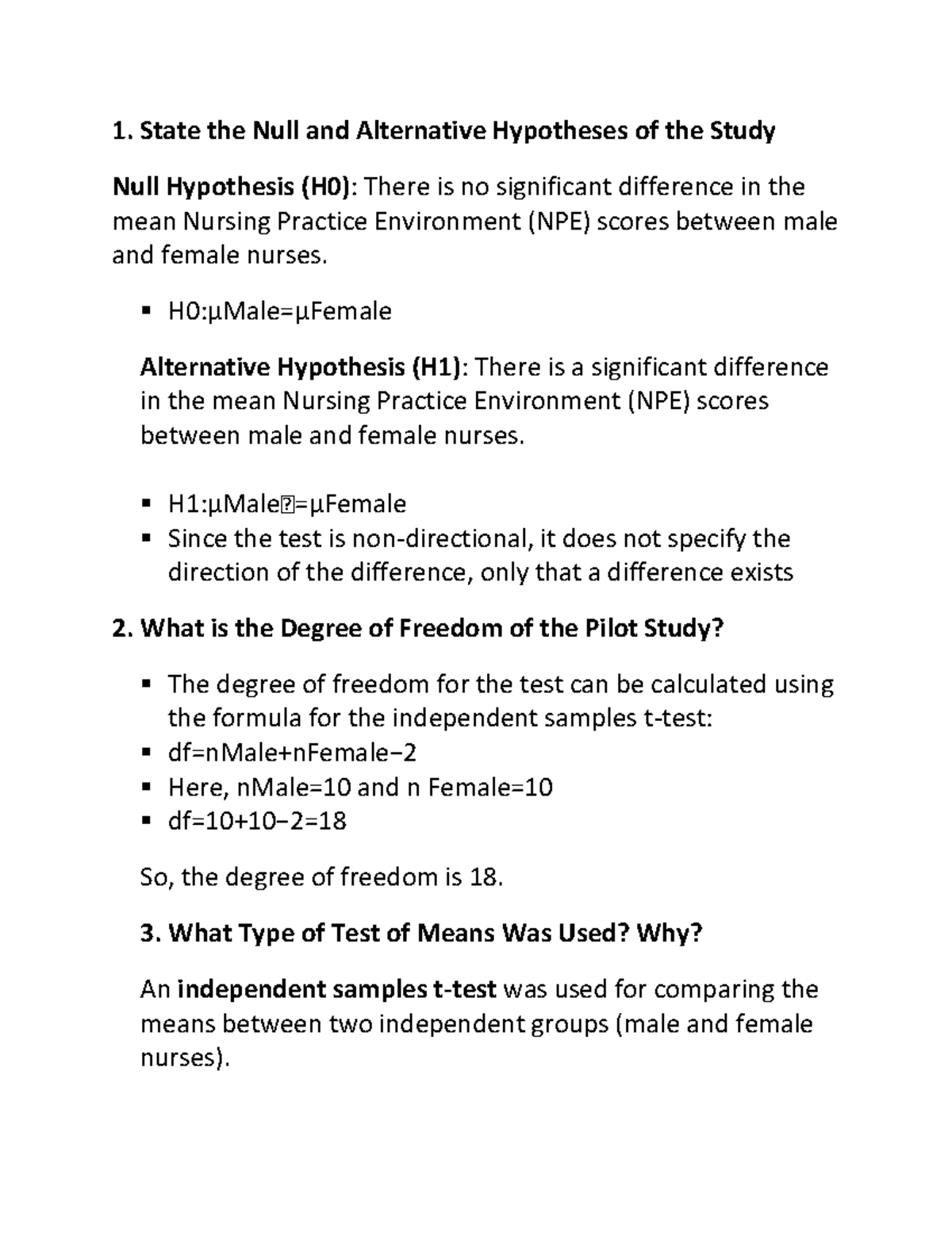Stat - good - State the Null and Alternative Hypotheses of the Study Null Hypothesis (H0): There ...