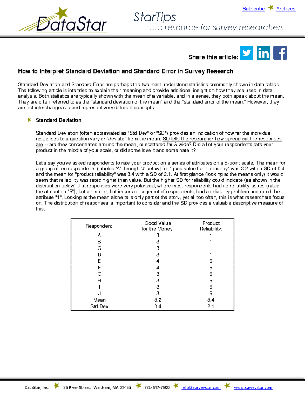 Std dev - lecture notes - .. resource for survey researchers StarTips ...