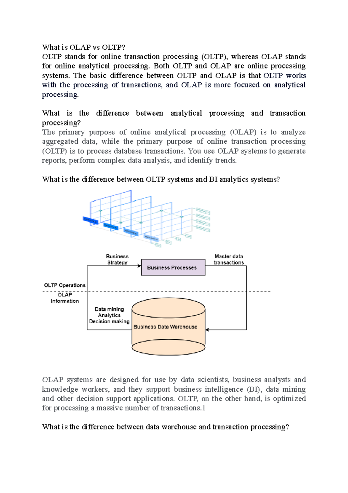 BI Governance - rrr - What is OLAP vs OLTP? OLTP stands for online ...