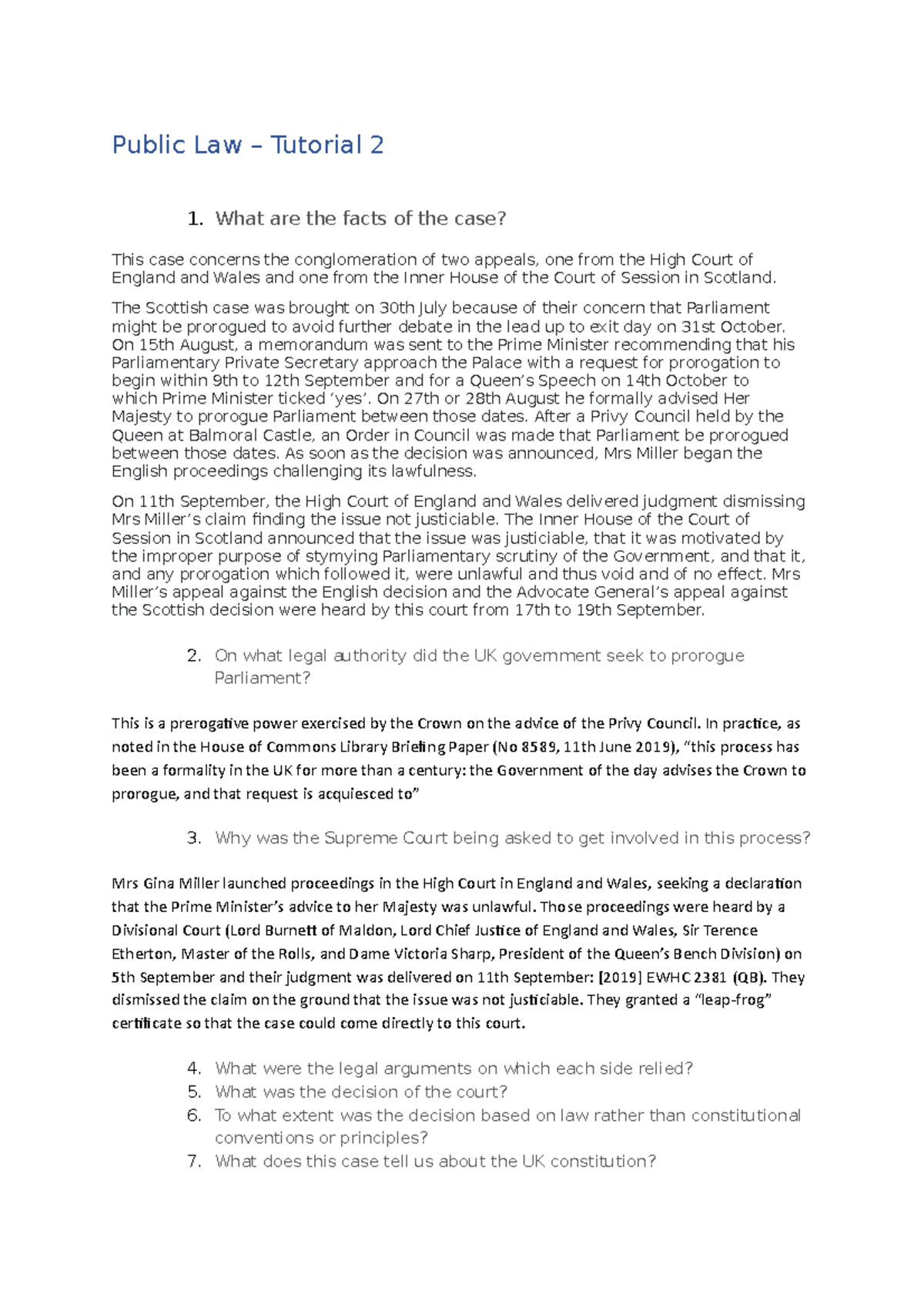 Public Law Tutorial 2 Questions - Public Law – Tutorial 2 1. What are ...