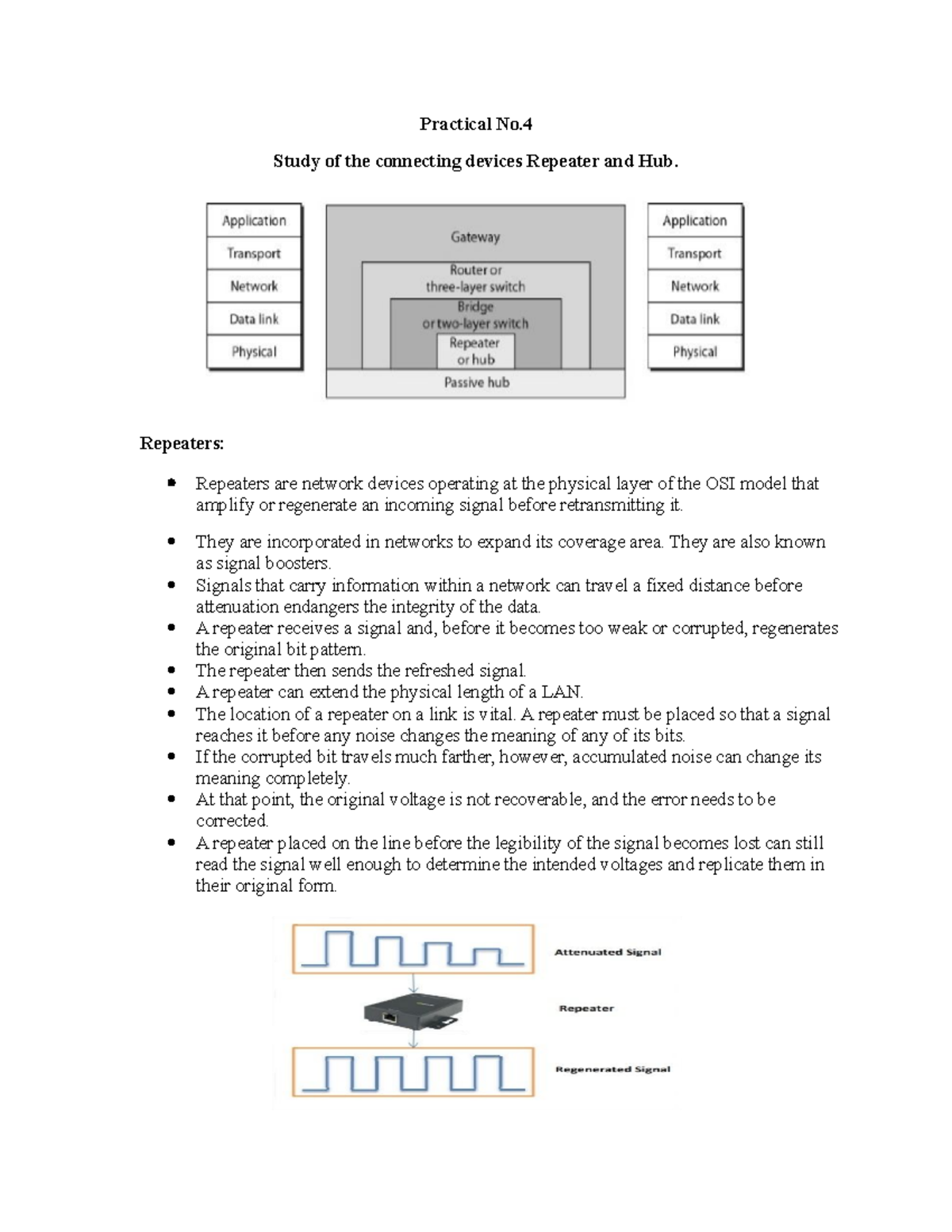 Practical No - computer network pactical - Practical No. Study of the connecting devices ...